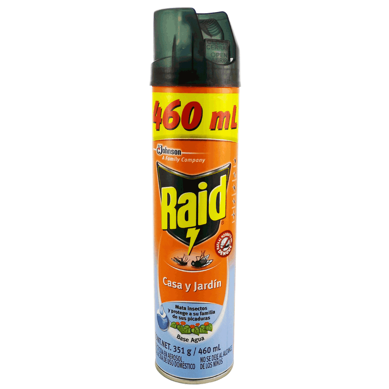 Insecticida Raid En Aerosol Casa y Jardin 400 ML Base de Agua