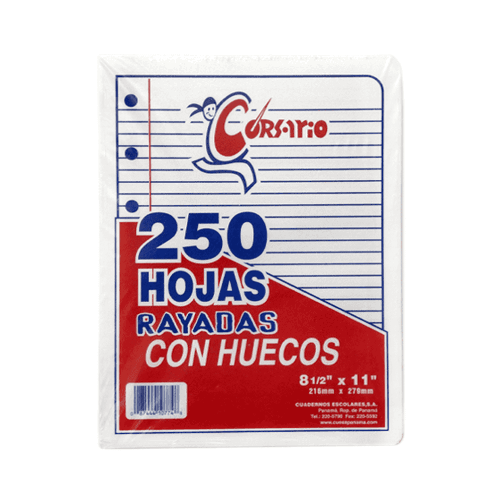 Resma Hoja Rayada Corsario 250 Hojas 8.5 X 11 Con Hueco