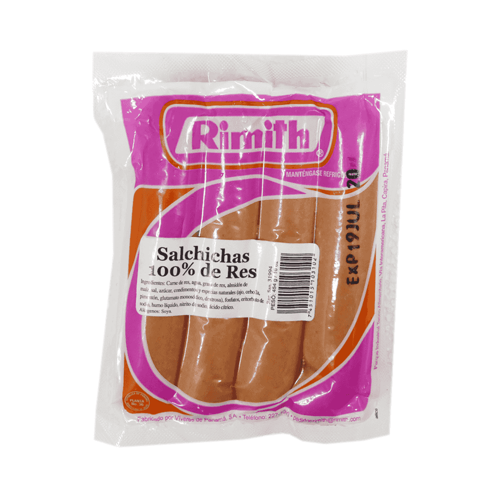 Salchichas Carne Res 16O Rimith 454 gr En Paquete